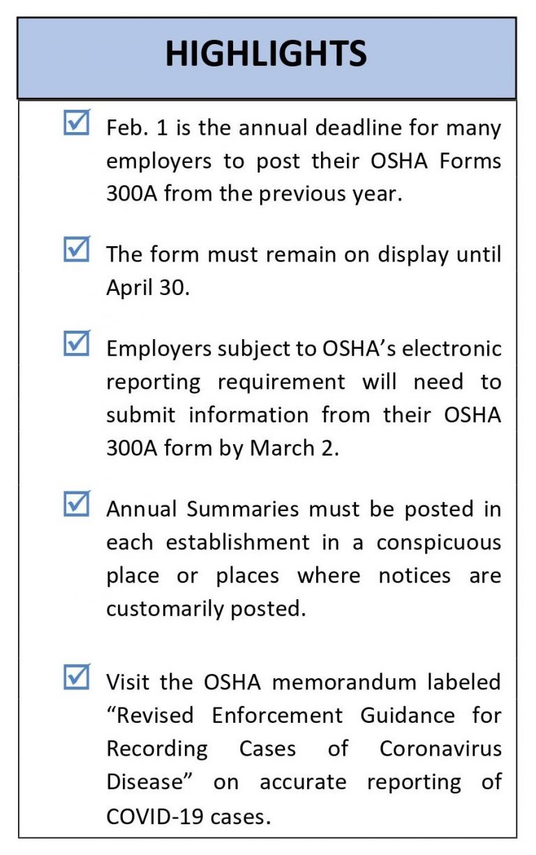 REMINDER: OSHA Form 300A Posting Requirements Begin February 1st - Sentinel